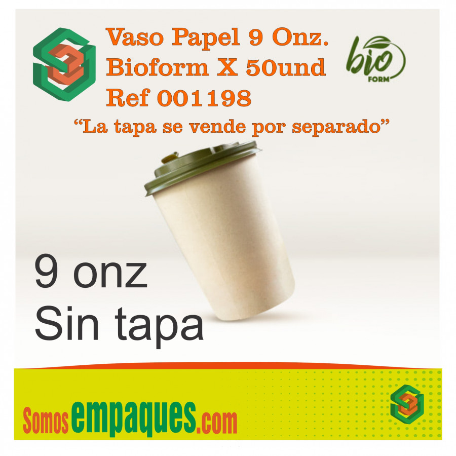 Vaso Papel 9 Onz. Bioform X 50und - La Tapa Se Vende Por Separado